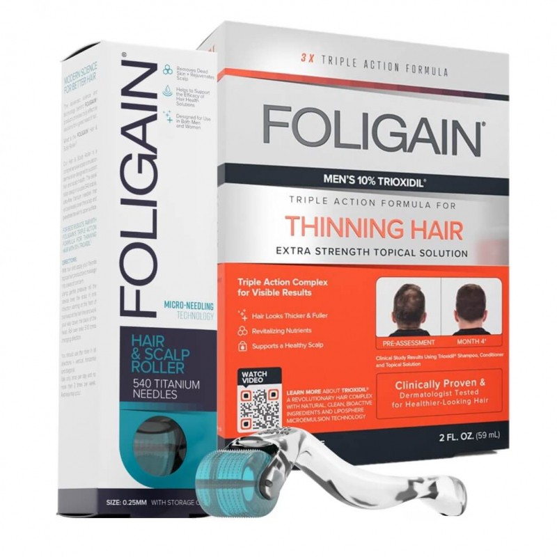 Foligain Dermaroller Set Man|Haargroei Lotion + Roller
